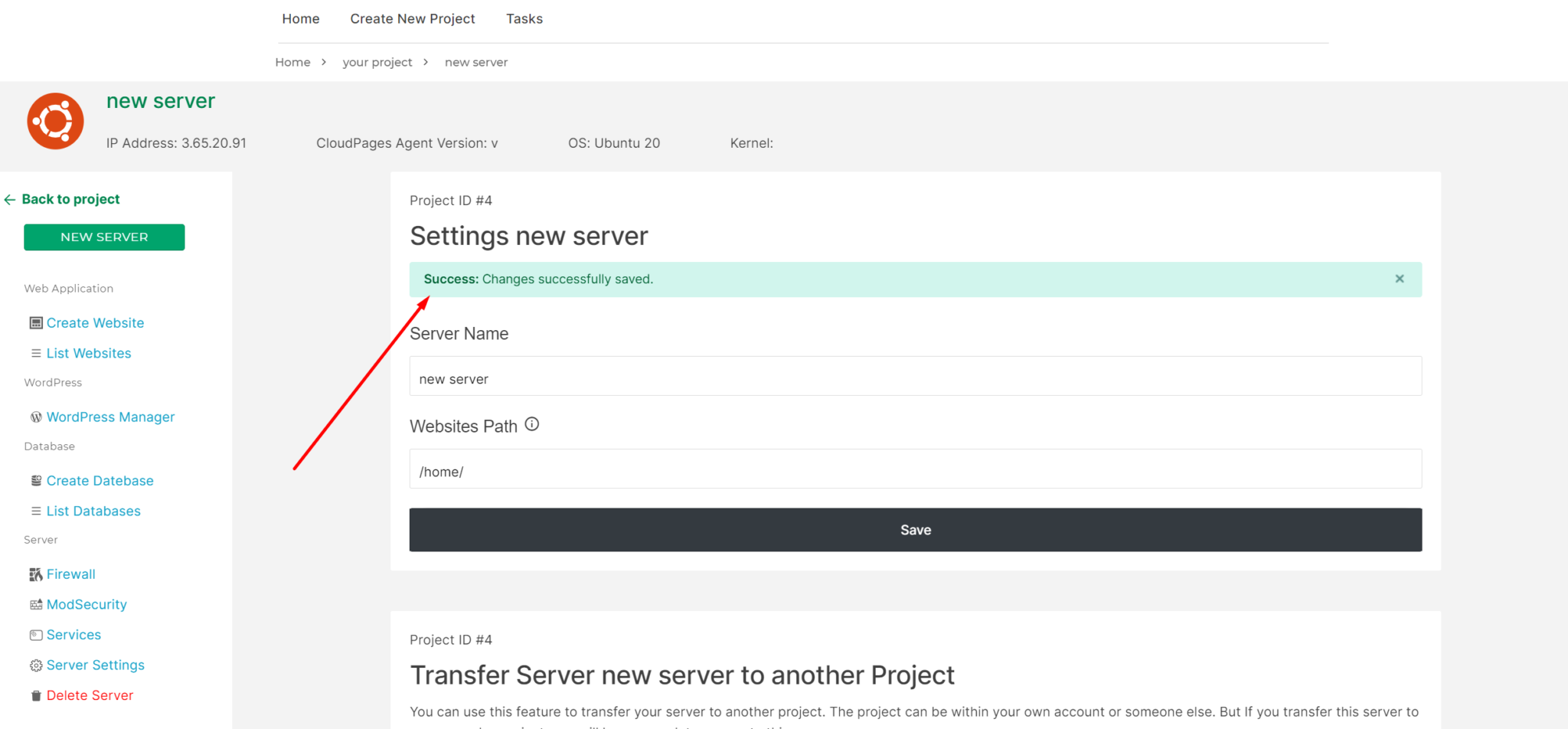 Server Settings - CloudPages