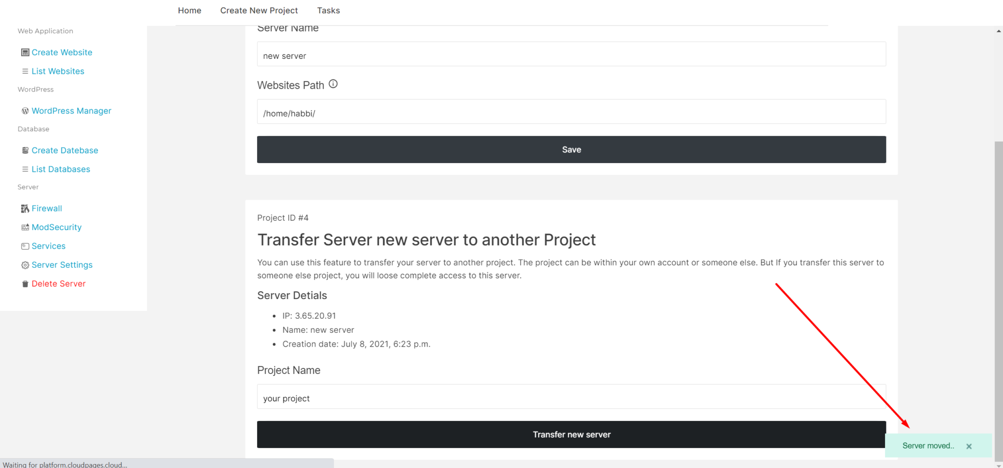 Transfer Server - CloudPages